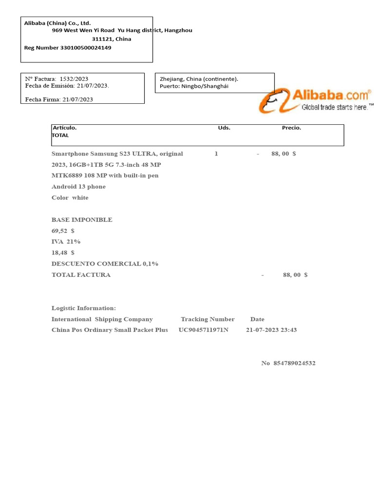 Factura Digital Alibaba App | PDF