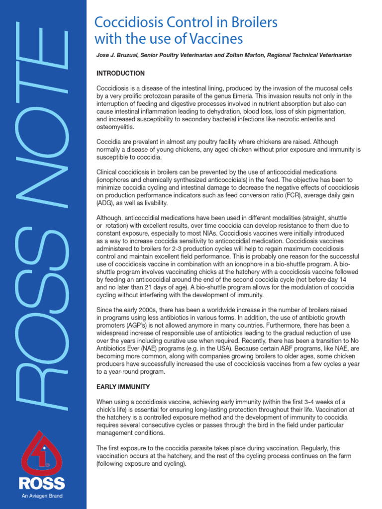 Ross TechNote Coccdiosis Control in Broilers 2022 EN | PDF | Biology ...