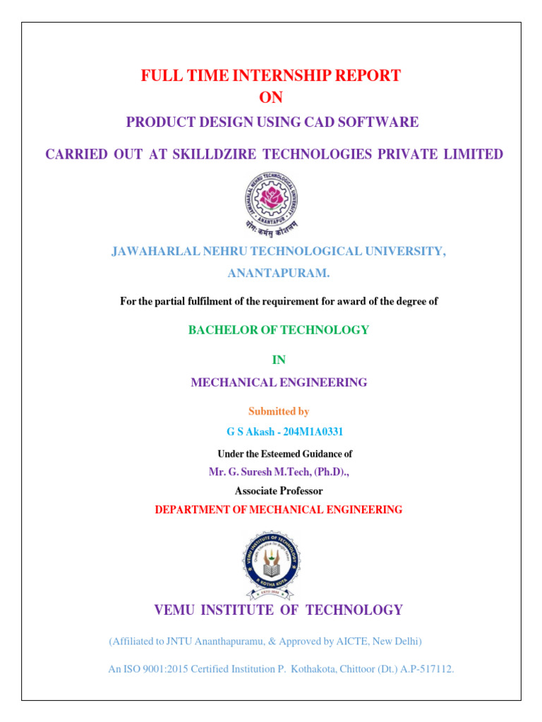 Skilldzire Internship Report: CAD Design | PDF | Mechanical Engineering ...