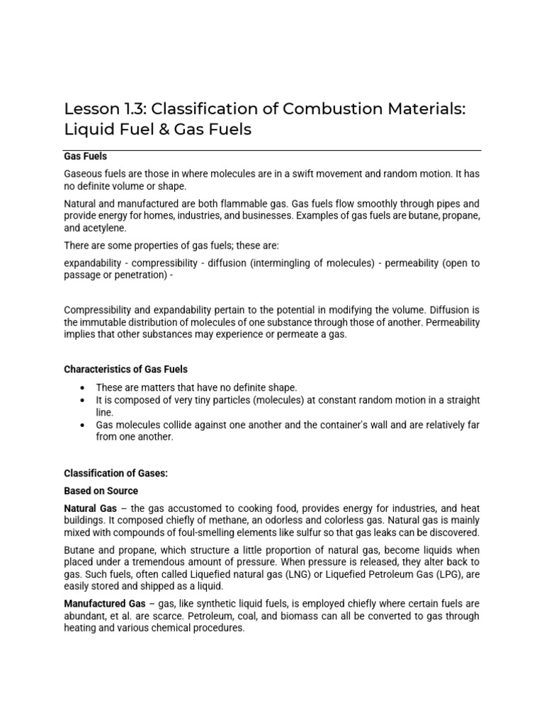 Lesson 1.3 Module 1 FitreTech | PDF | Fuels | Gases