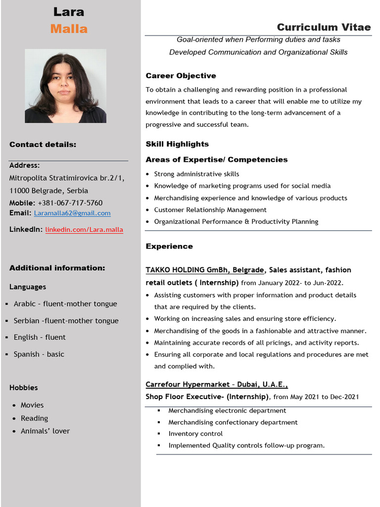 Lara Malla CV-2022-2 Color | PDF | Business | Business Economics