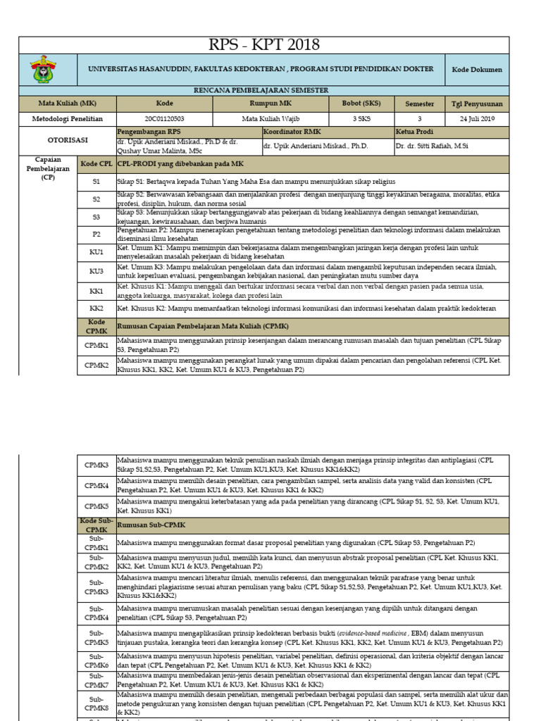 RPS MK Metodologi Penelitian | PDF | Komputer