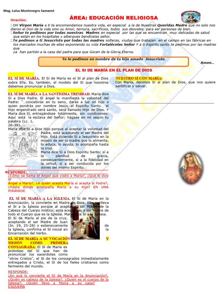 El Si de María en El Plan de Dios | PDF | María, madre de Jesús | Jesús