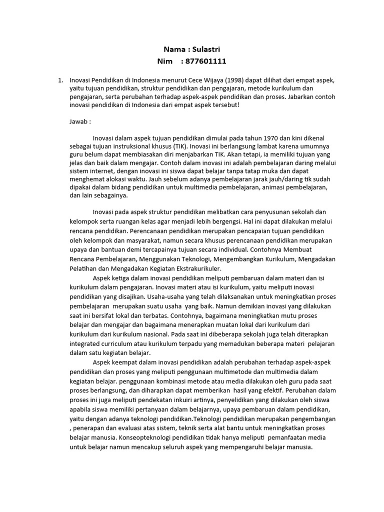 Tugas 1 Pembaharuan Dalam Pembelajaran Di SD | PDF