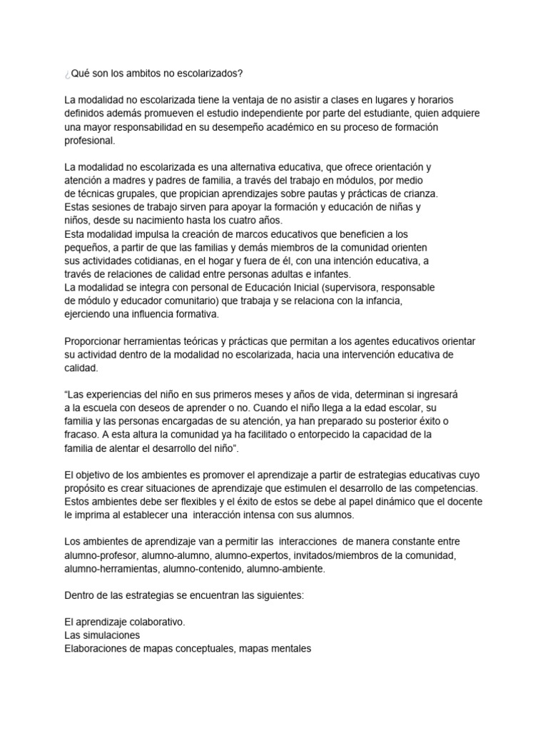 Modalidad de Educación No Escolarizada | PDF | Aprendizaje | Cognición