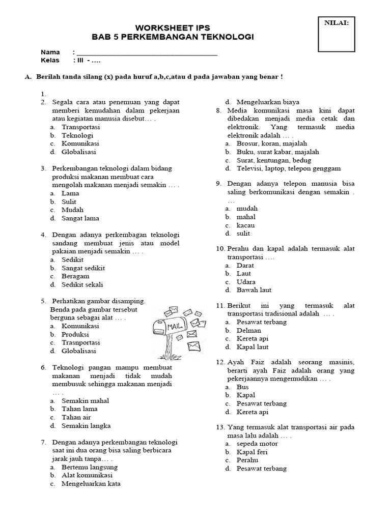 Soal WorkSheet IPS - Kelas 3 Bab 5 | PDF
