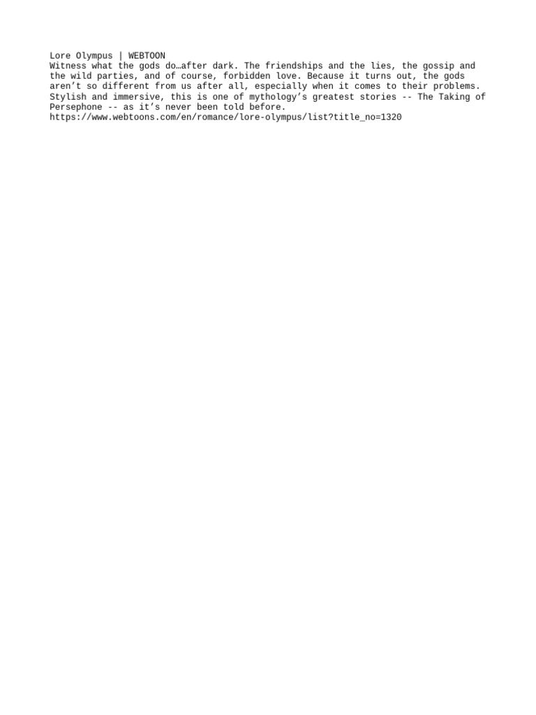 Lore Olympus | PDF | Poetry | General Fiction