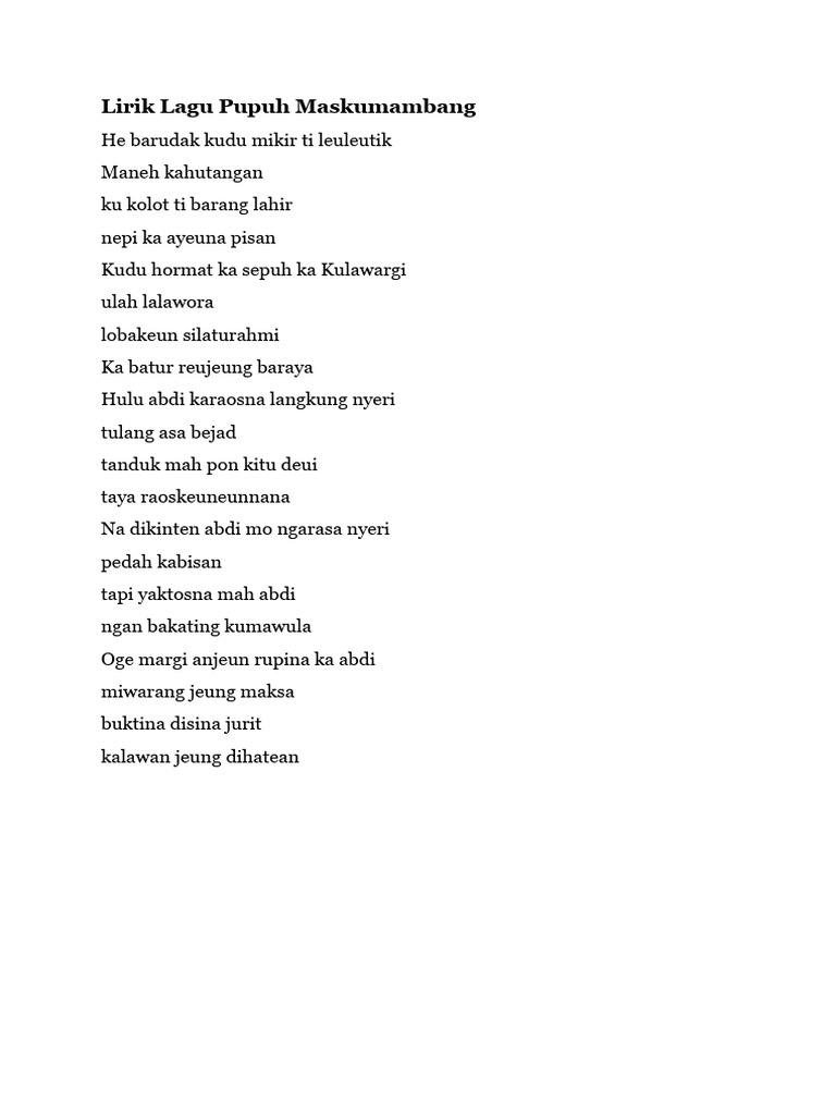 Lirik Lagu Pupuh Maskumambang | PDF