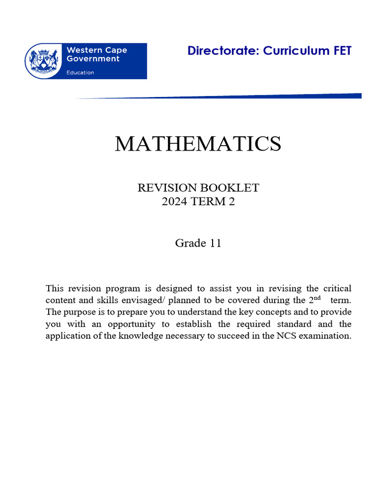 Mathematics Grade 11 Revision Term 2 - 2024 | PDF | Function ...