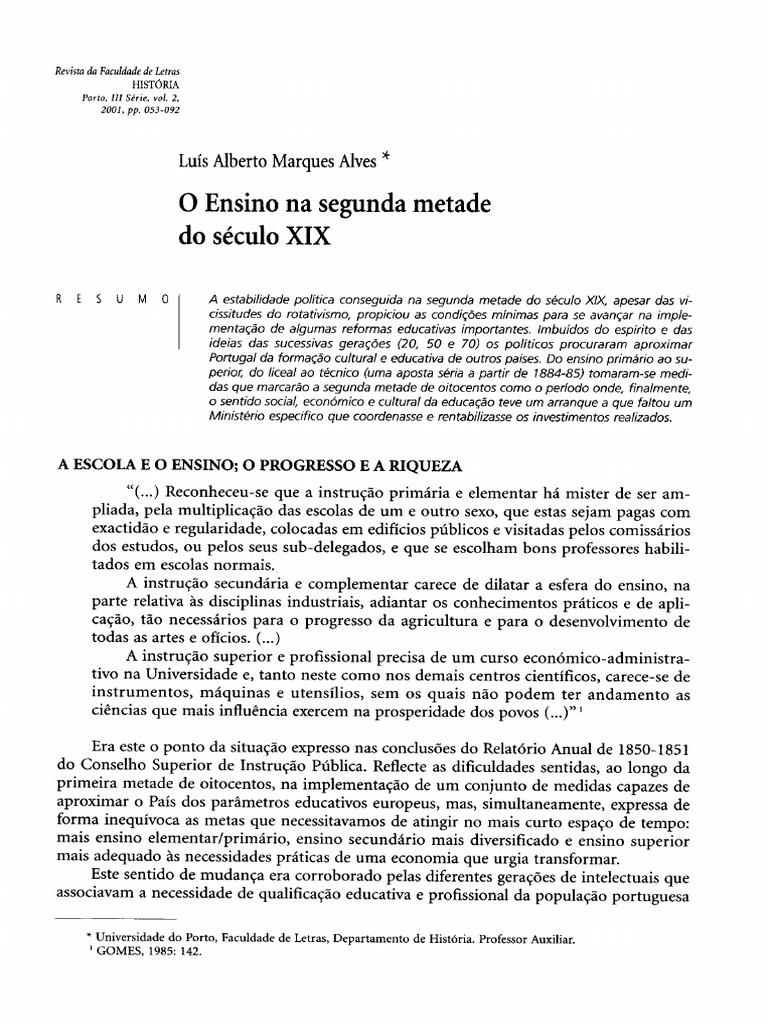 Artigo - o Ensino Na Segunda Metade Do Sec XIX | PDF