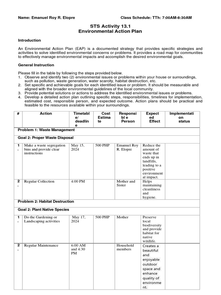 STS Action Plan | PDF | Waste | Waste Management