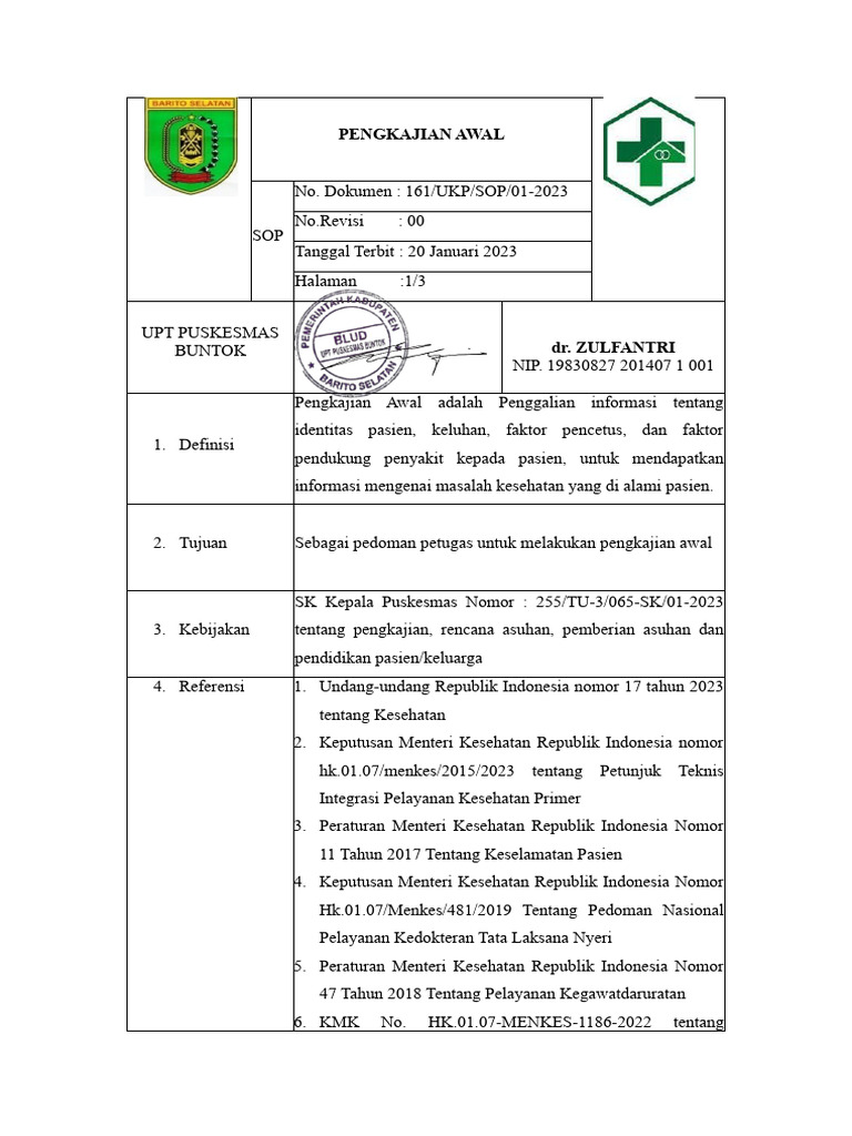 A. SOP PENGKAJIAN AWAL | PDF | Pengembangan Diri | Sains & Matematika