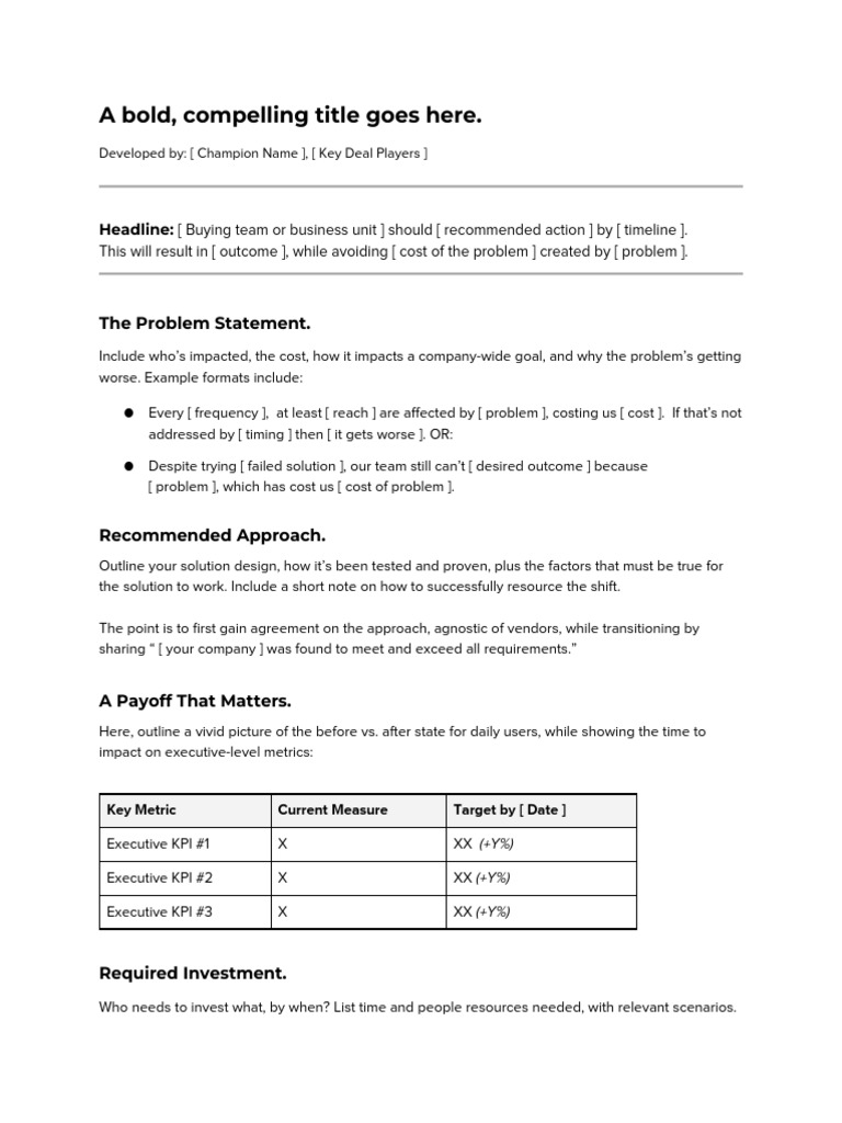 (Framework) The 1-Page Business Case | PDF