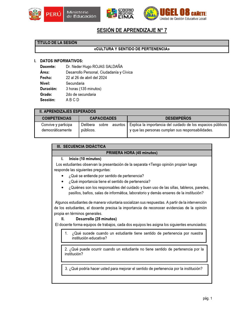 Sesión de Aprendizaje #07 | PDF | Maestros | Escuelas