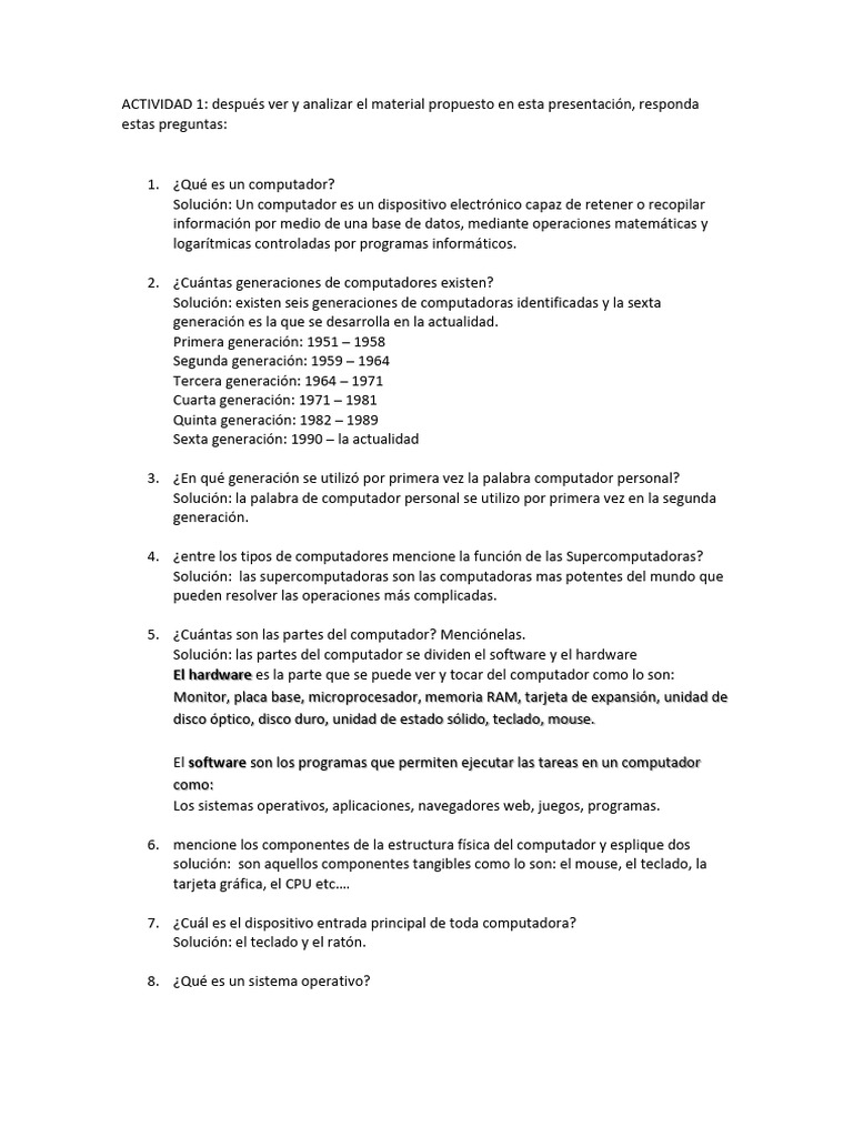 Actividad - 1 - Informatica Adriana Moreno | PDF | Hardware de la computadora | Sistema operativo