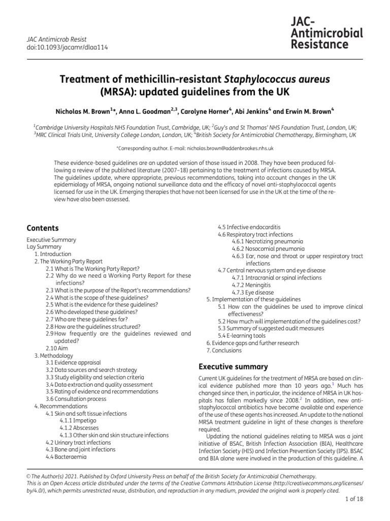 Treatment of Methicillin Resistant Staphylococcus Aureus UK 2021 | Download Free PDF ...