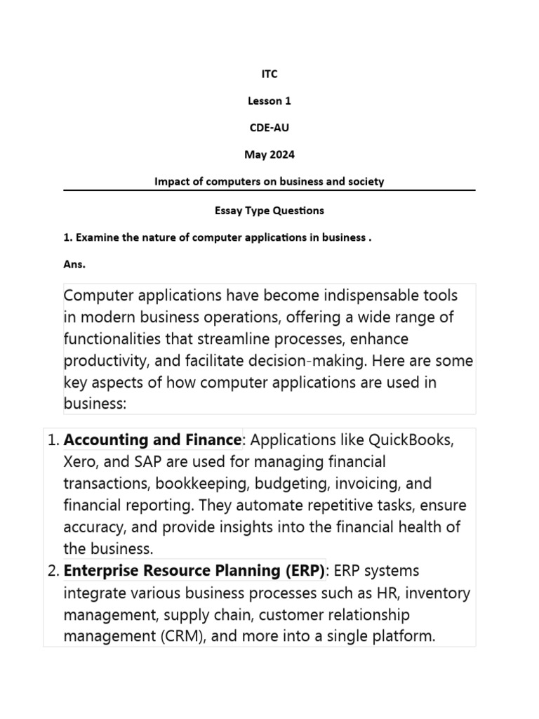 Itc Lesson 1 Cde Au May 2024 | PDF | Payroll | Customer Relationship Management