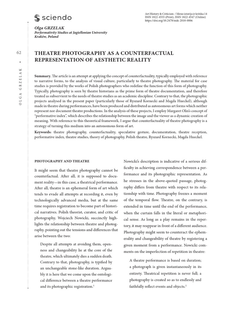 Theatre Photography As A Counterfactual Representation of Aesthetic ...