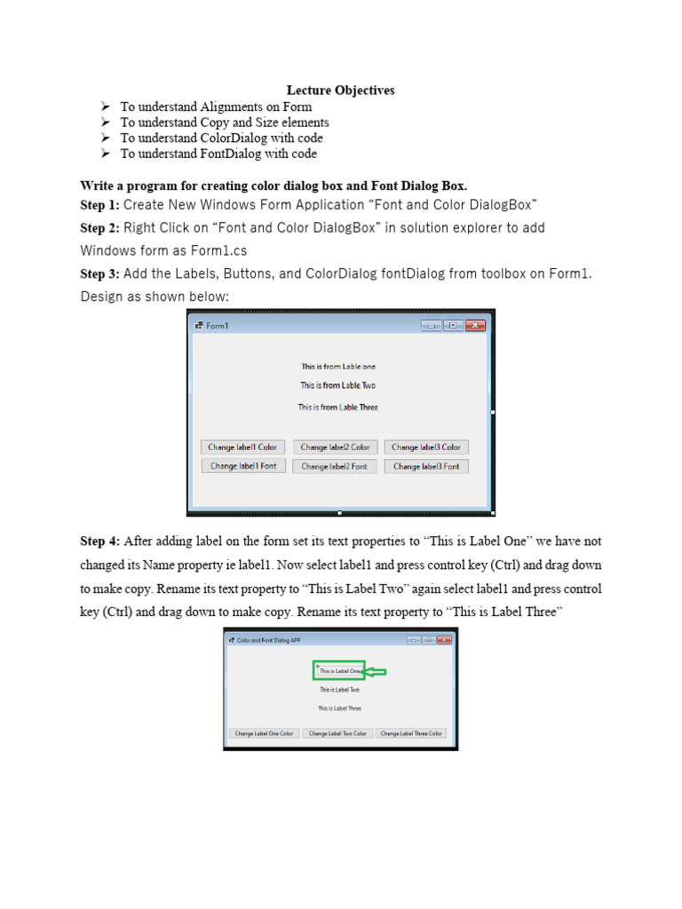 Creating Font and Color Dialogs in C# | PDF | Control Key | Software