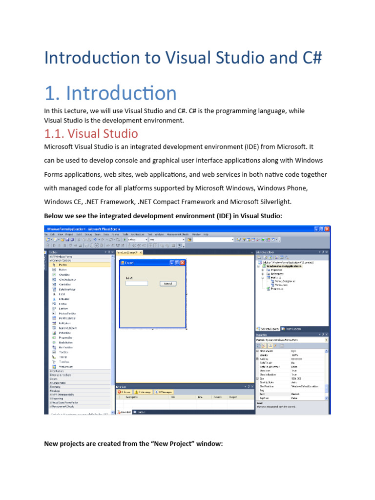Introduction to Visual Studio and C Lec 1 | PDF | .Net Framework | C Sharp (Programming Language)