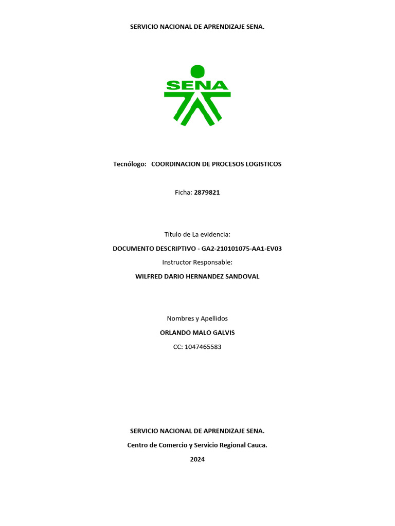 Documento Descriptivo. GA2 210101075 AA1 EV03. | PDF | Calidad (comercial) | Logística