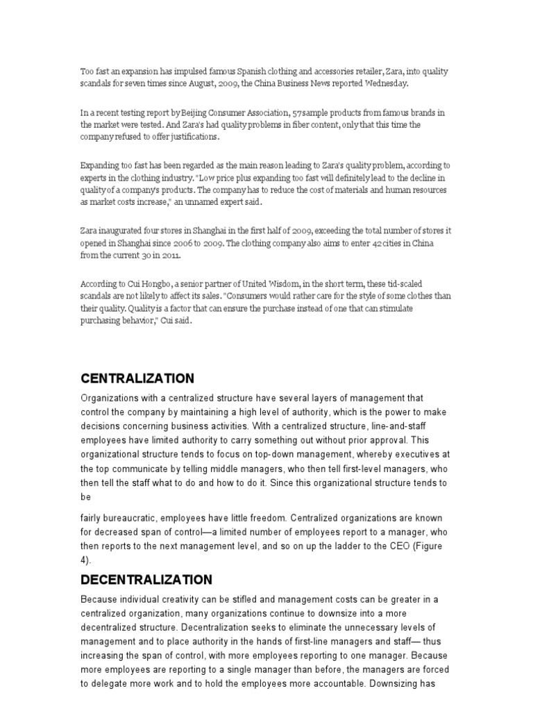 zara | Organizational Structure | Decentralization