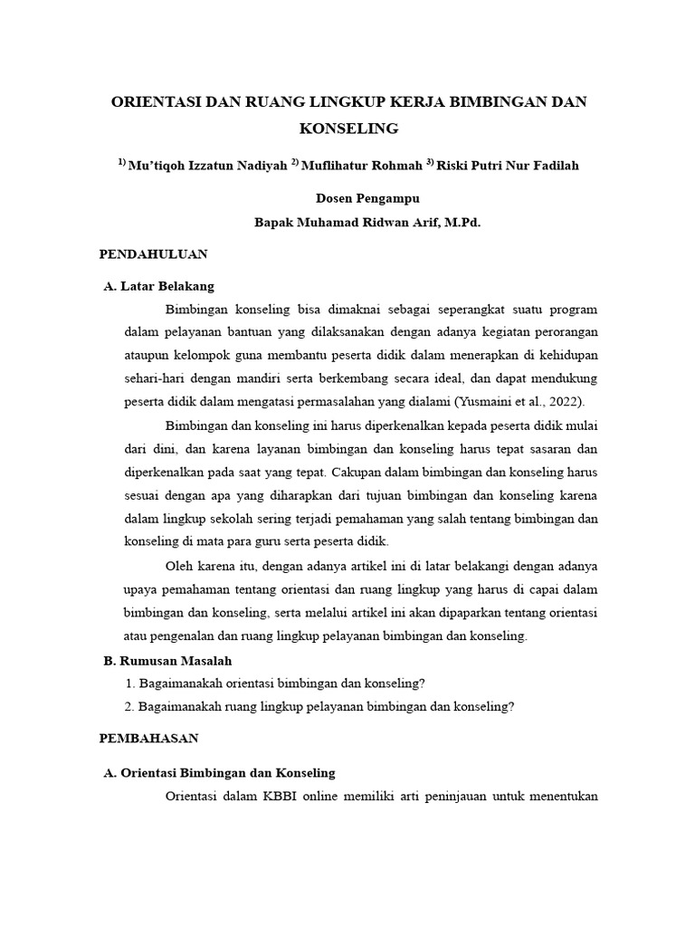 Orientasi Bimbingan dan Konseling Sekolah | PDF