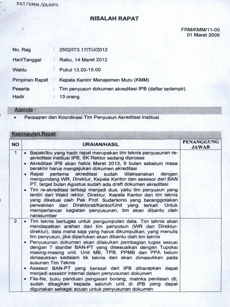 Risalah Rapat RRT-KMM-65-0312 | PDF