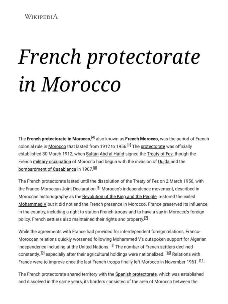 French Protectorate in Morocco - Wikipedia | PDF | Morocco