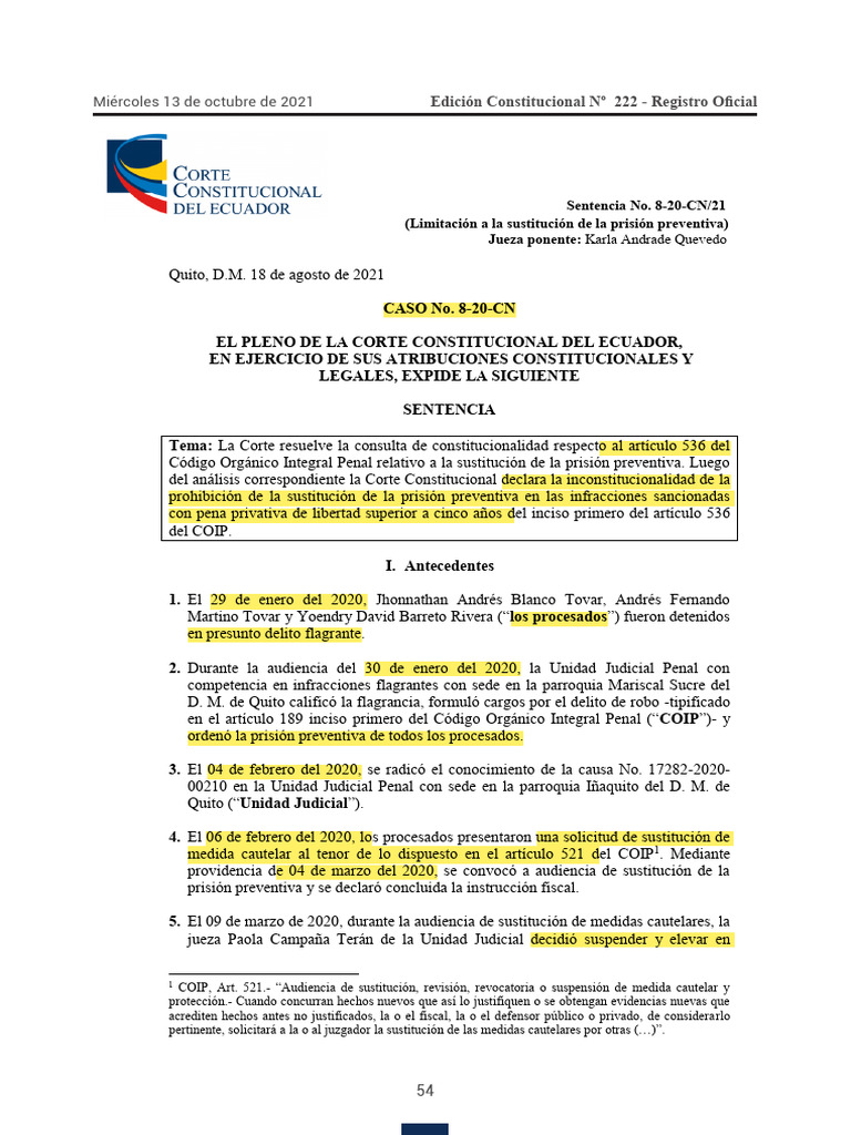 Inconstitucional de La Sustitucion de La Prision Preventiva en Delitos ...