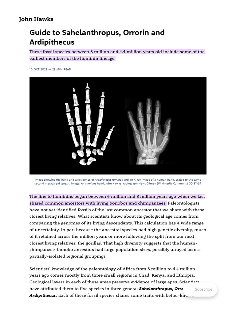 Hawks-Guide To Earliest Hominins | PDF | Hominidae | Homo