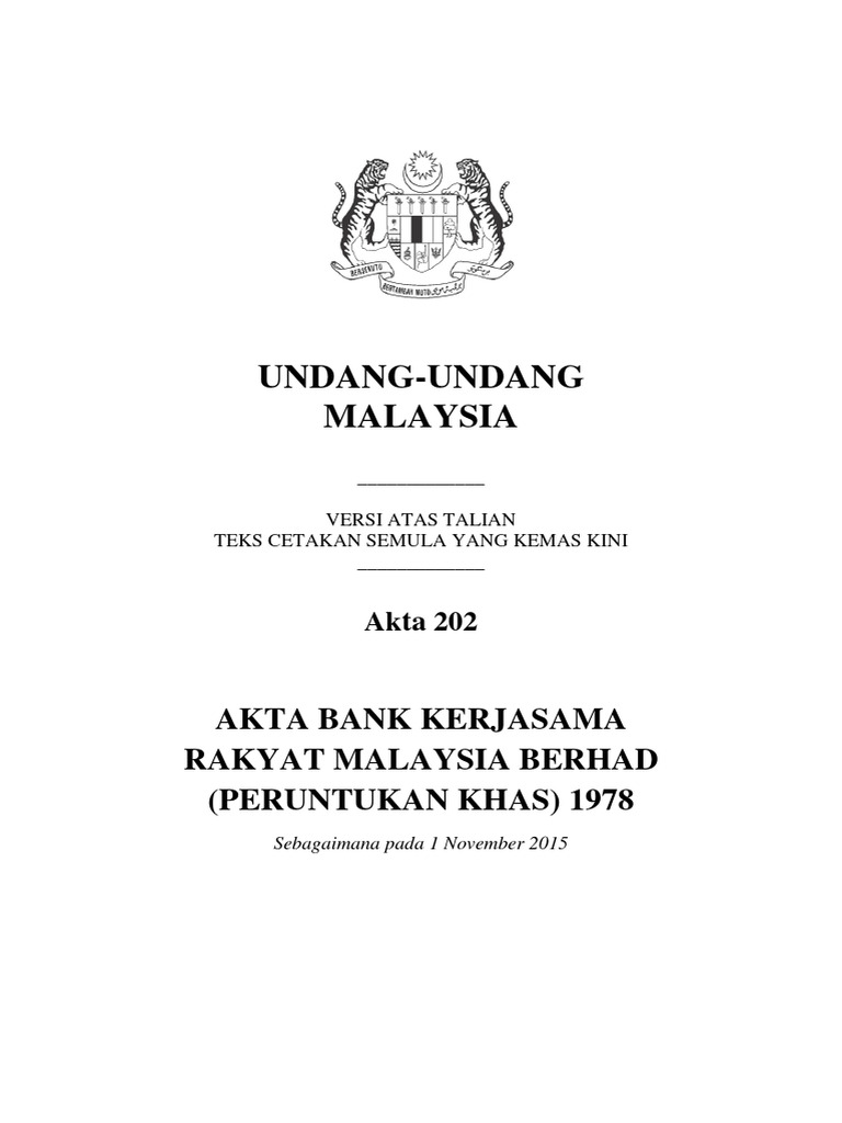 BM Akta Bank Kerjasama Rakyat Malaysia Berhad Peruntukan Khas 1978 ...