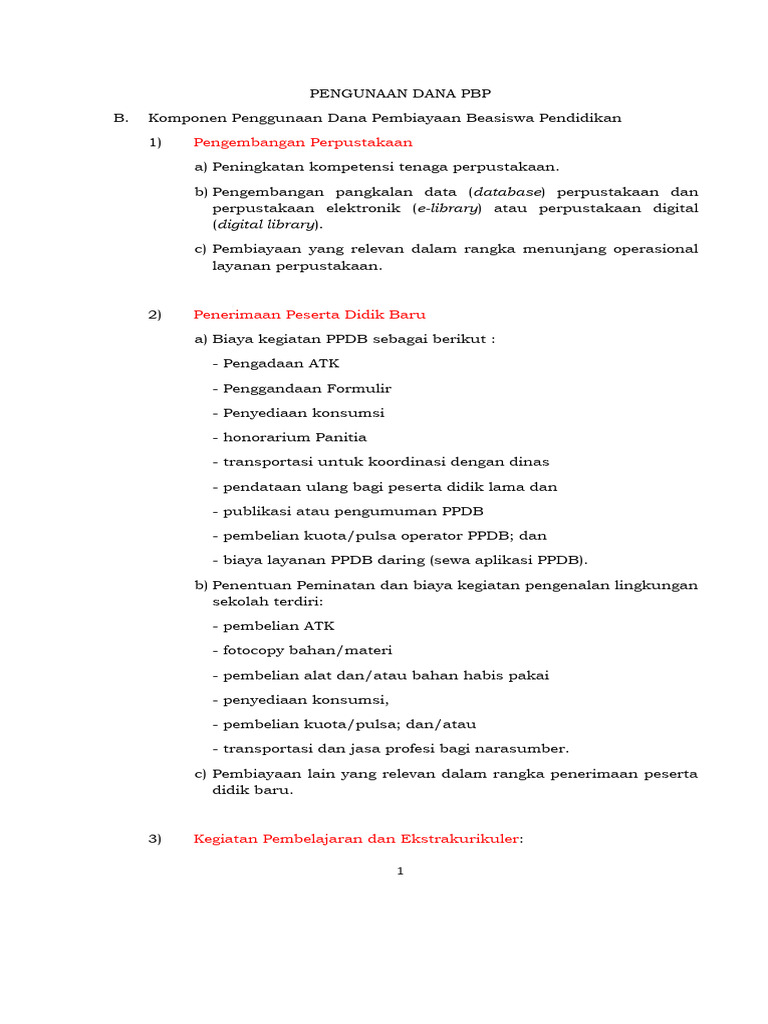 11 Komponen Penggunaan Dana PBP | PDF