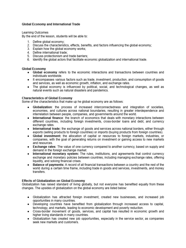 Global Economy & International Trade Overview | PDF | Economic ...