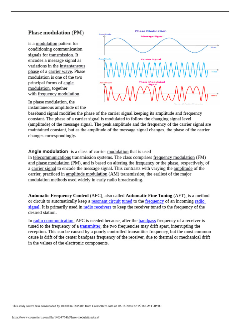 Phase Modulation | Download Free PDF | Modulation | Frequency Modulation