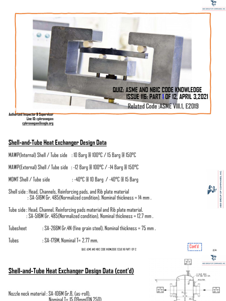 ASME & NBIC Code Quiz: Heat Exchanger | PDF | Pipe (Fluid Conveyance ...