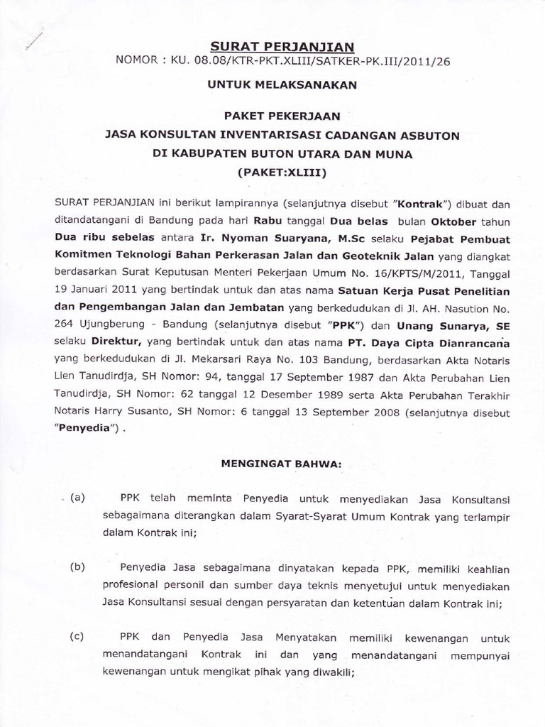 Kontrak SPK & SPMK Inventarisasi ASBUTON | PDF