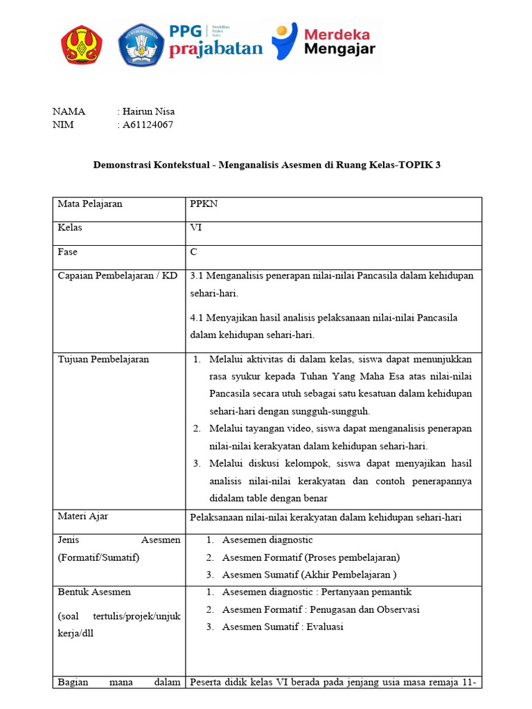 Asesmen PPKn Kelas VI | PDF