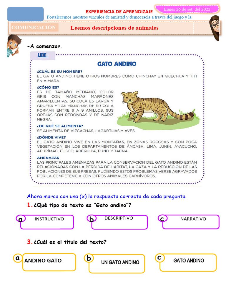 D1 A1 FICHAS Leemos Descripciones de Animales | PDF