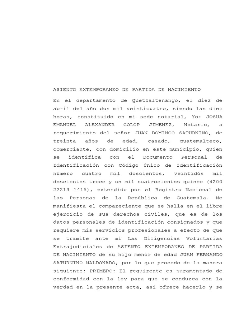ASIENTO EXTEMPORANEO TAREA NOTARIAL J | PDF | Guatemala | Testigo