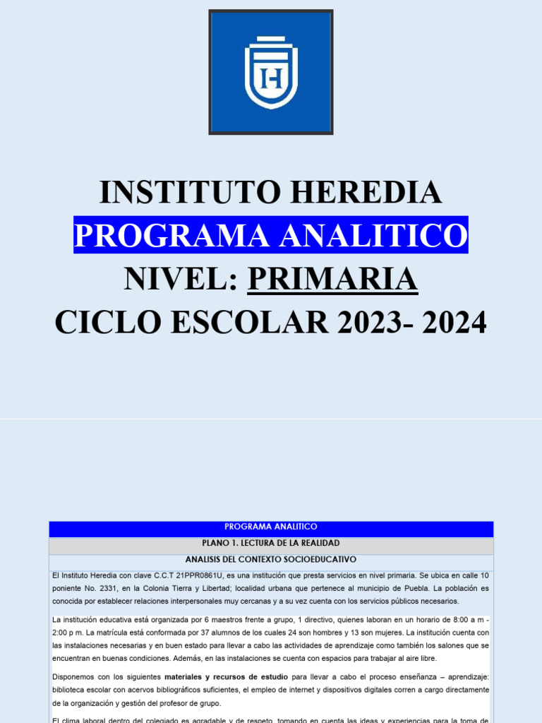 Programa Analitico Primaria 23-24 | PDF | Educación primaria | Escuelas