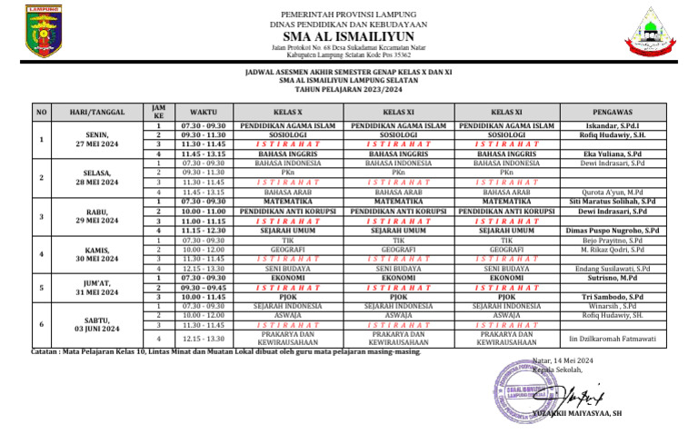 Jadwal Asesmen Akhir Semester Genap 2023-2024 | PDF