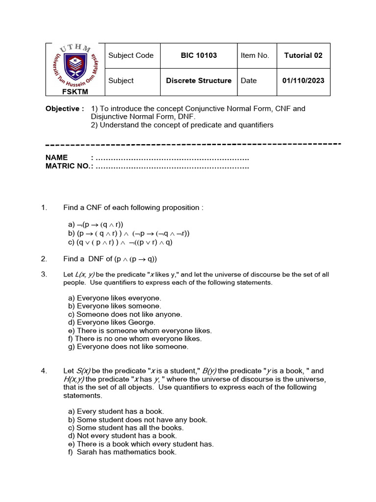 Tutorial 02 Bic 10103 | PDF | Semantics | Grammar