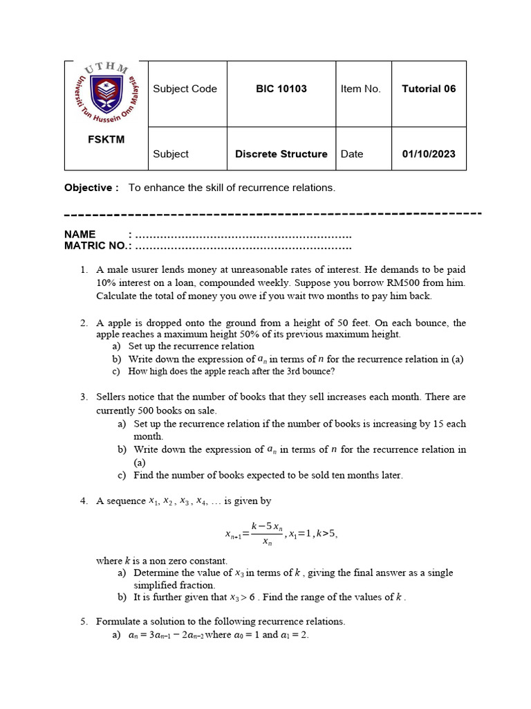 Tutorial 06 Bic 10103 | PDF | Interest | Mathematics