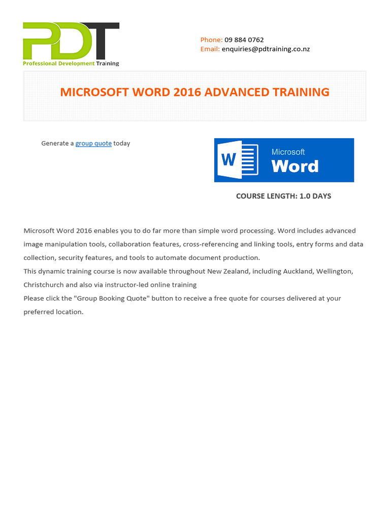 Advanced Word 2016 Training | PDF | Microsoft Word | Page Layout