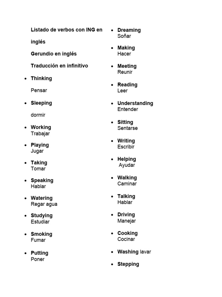Lista de verbos en inglés con ING | PDF