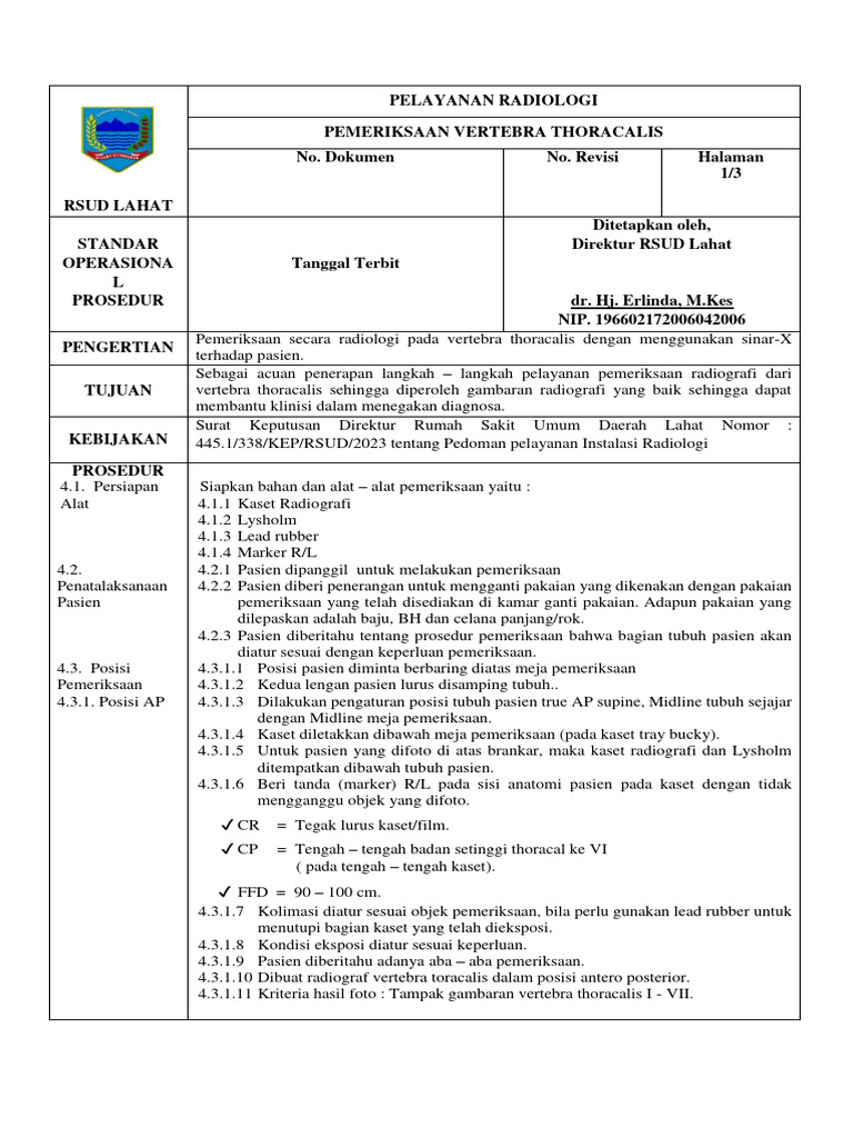 SPO PROTAP PEMERIKSAAN VERT. THORACALIS (Ok) | PDF