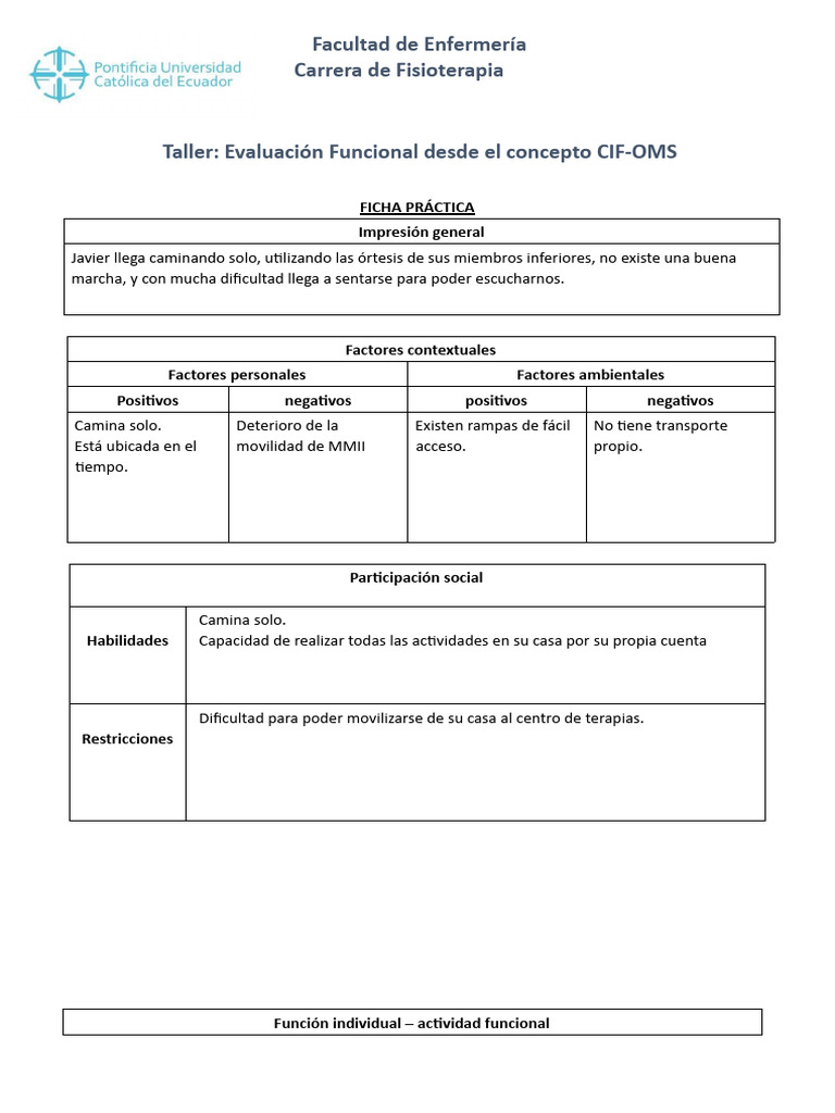 FICHA CIF - Javier | PDF | Terapia física | Medicina CLINICA