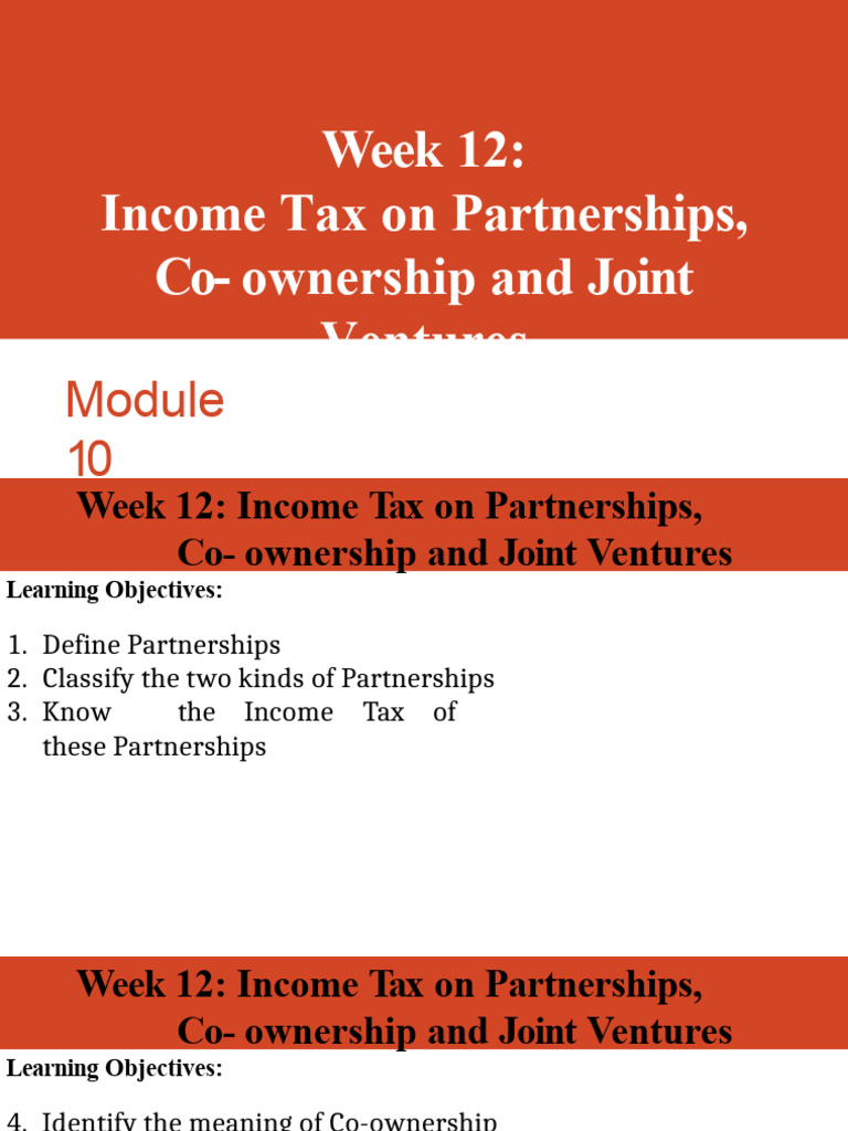 W12 Module 10 PPT Income Tax On Partnerships Co Ownership and Joint ...