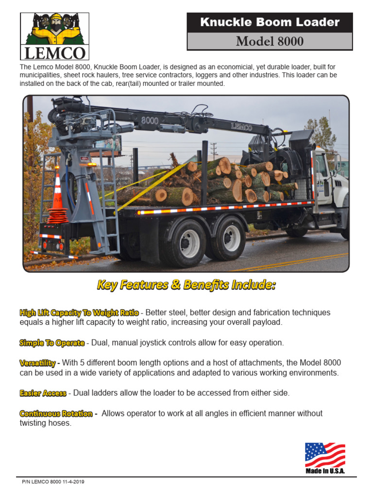 Lemco Model 8000 Knuckle Boom Loader | PDF | Loader (Equipment) | Elevator